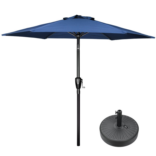 Arlmont & Co. Moriam Patio Umbrella Polyester Market Umbrella with Free Standing Umbrella Base ...